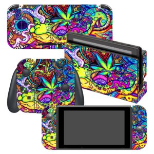 hk studio game console switch skins - hippie game console switch stickers with no bubble, waterproof - game console switch wrap skin - including skin for joy-cons, dock, grip and console