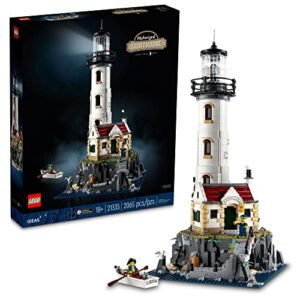 lego ideas motorized lighthouse 21335 adult model building kit, complete with rotating lights, quaint cottage and a mysterious cave, creative gift idea