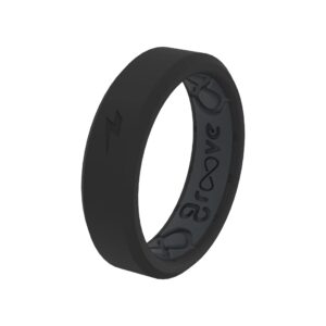 Groove Life Zeus Thin Midnight Black Silicone Ring Breathable Rubber Wedding Rings for Women, Lifetime Coverage, Unique Design, Comfort Fit Ring - Size 8