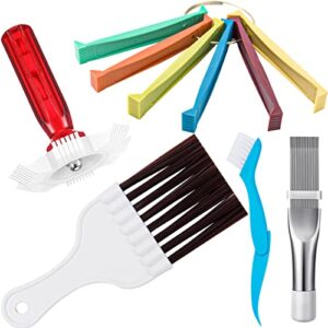 5 pcs air conditioner fin cleaner set 3 different ac fin comb condenser fin straightener,2 different brush condenser ac coil cleaner air refrigerator fin cleaner evaporator radiator repair clean tool