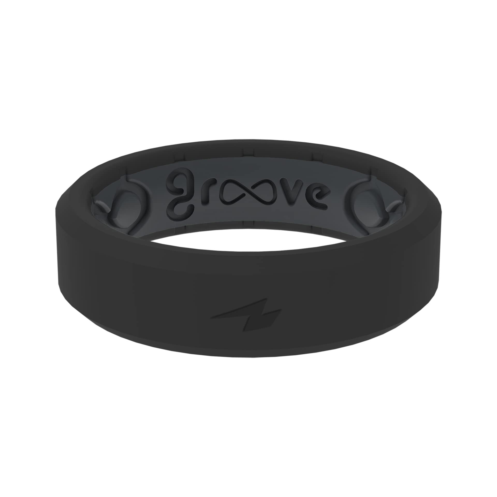 Groove Life Zeus Thin Midnight Black Silicone Ring Breathable Rubber Wedding Rings for Women, Lifetime Coverage, Unique Design, Comfort Fit Ring - Size 8