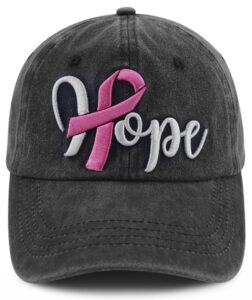 fight cancer inspirational gifts for women, breast cancer awareness decorations hope hats, pink ribbons caps for mom, grandma, get well soon gifts adjustable cotton embroidered baseball cap