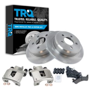 trq rear brake pad & rotor kit brake caliper brake pads brake rotor semi-metallic solid compatible with 1995-1998 jeep grand cherokee