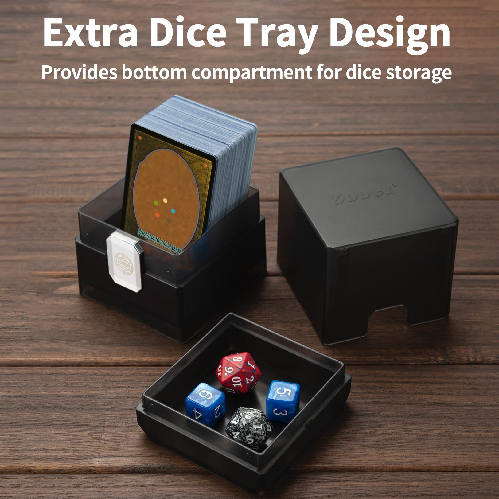 Sooez Heavy Duty MTG Deck Card Box with Dice Storage, 100+ Deck Case Boulder, Perfect Deck Holder for MTG Commander/YuGiOh/TCG and Sports Cards (Black)