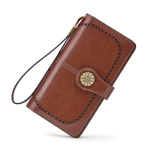 vannanba womens wallet long large rfid oil-waxed leather clutch wallet wristlet organized purse