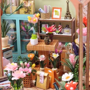 GuDoQi DIY Miniature Dollhouse Kit, Tiny House kit with Furniture, Miniature House Kit 1:24 Scale, Handmade Gift for Birthday Christmas Day, Jenny Greenhouse Flower Shop