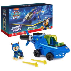 paw patrol aqua pups, chase transforming shark vehicle with collectible action figure, kids toys for ages 3 and up