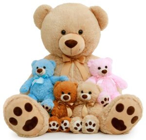 morismos teddy bear stuffed animal 41”,giant teddy bear plush with 4 baby bears in belly,big teddy bear for girlfriend,kids on baby shower,birthday,valentine's day,christmas,children's day,blue,pink