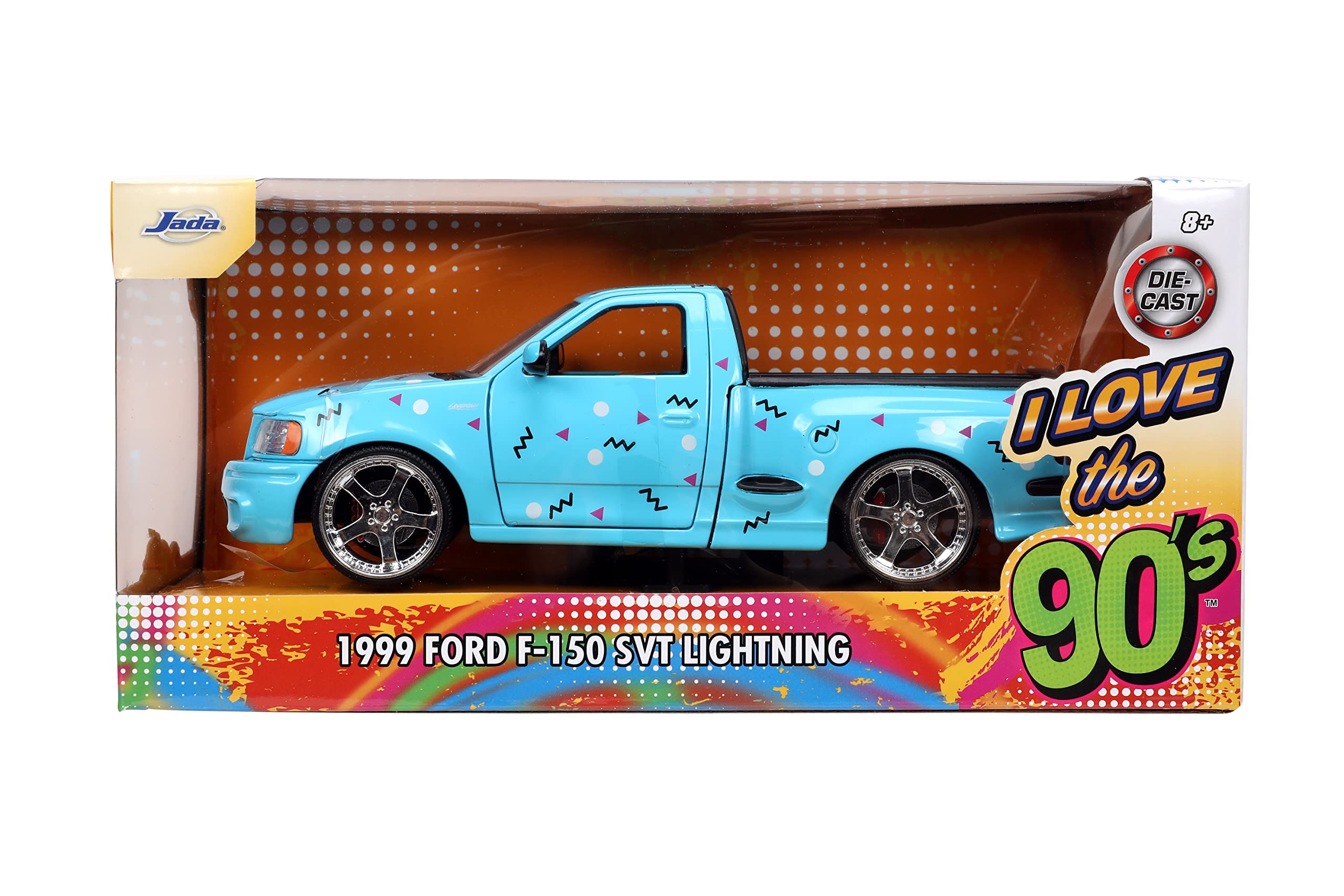 Jada Toys I Love The 90’s 1:24 1999 Ford F150 SVT Lightning Die-cast Car, Toys for Kids and Adults, Sky Blue (26136)