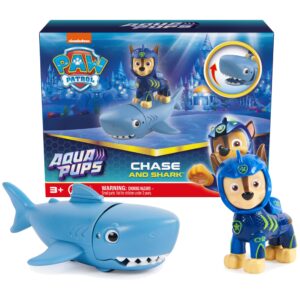 paw patrol, aqua pups chase and shark action figures set, kids toys for ages 3 and up