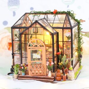 GuDoQi DIY Miniature Dollhouse Kit, Tiny House kit with Furniture, Miniature House Kit 1:24 Scale, Handmade Gift for Birthday Christmas Day, Jenny Greenhouse Flower Shop