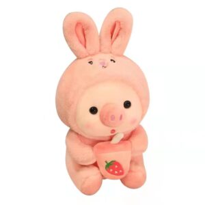 awcvire cute boba pig plush doll, bedtime buddy 9.8" plush toy, soft stuffed animal plushies. (pink)