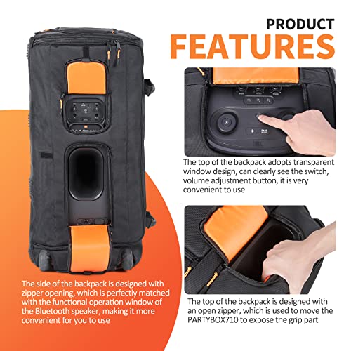 Speaker Bag Rugged Speaker Bag Carry Case Compatible with JBL Party Box Series, Portable Speaker Carry Tote Bag Backpack (for JBL Partybox 710 Bag)