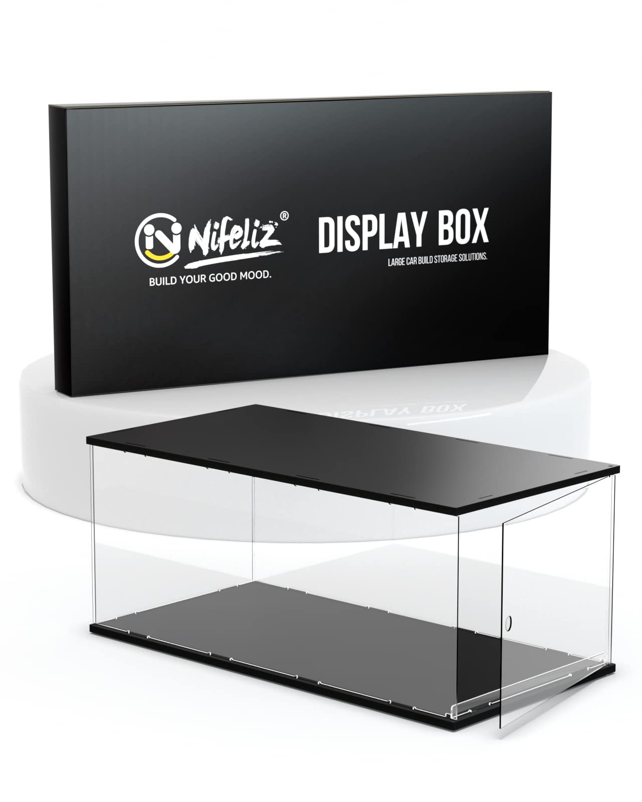 Nifeliz Acrylic Display Box for Scale 1:8 Big Model Cars, Building Toy Car Organizer and Storage, Gifts for Large Car Model Colle ctors (25.2Lx13WX10.4H in)