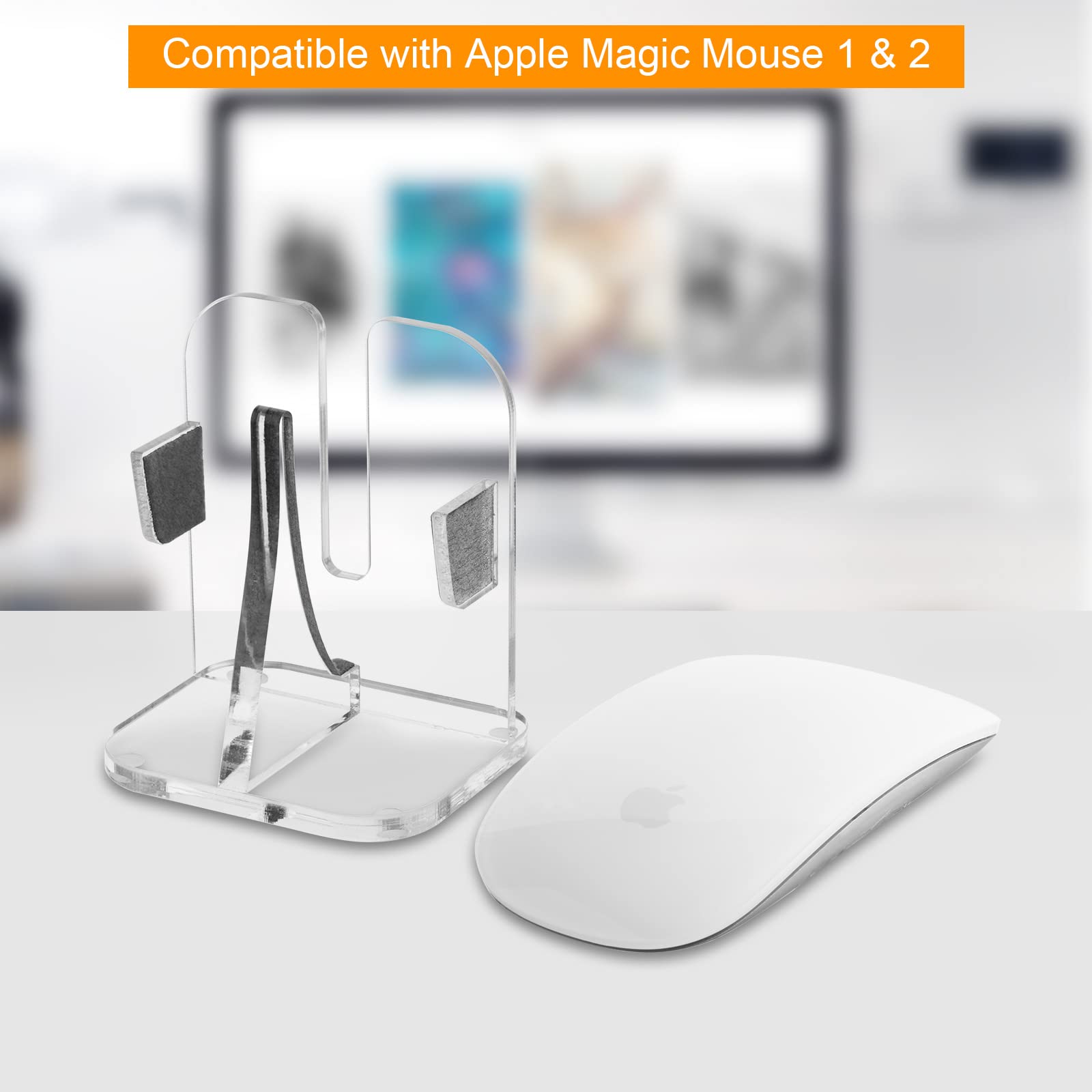 CaSZLUTION Acrylic Vertical Mount Stand Base for Charging Apple Magic Mouse 1 & 2 - Magic Mouse Storage Holder (Charger Cable not Included)