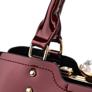 STYLE STRATEGY NEW YORK DOUBLE HANDLE FRAME SATCHEL WITH RHINESTONES PATENT LEATHER (bone)