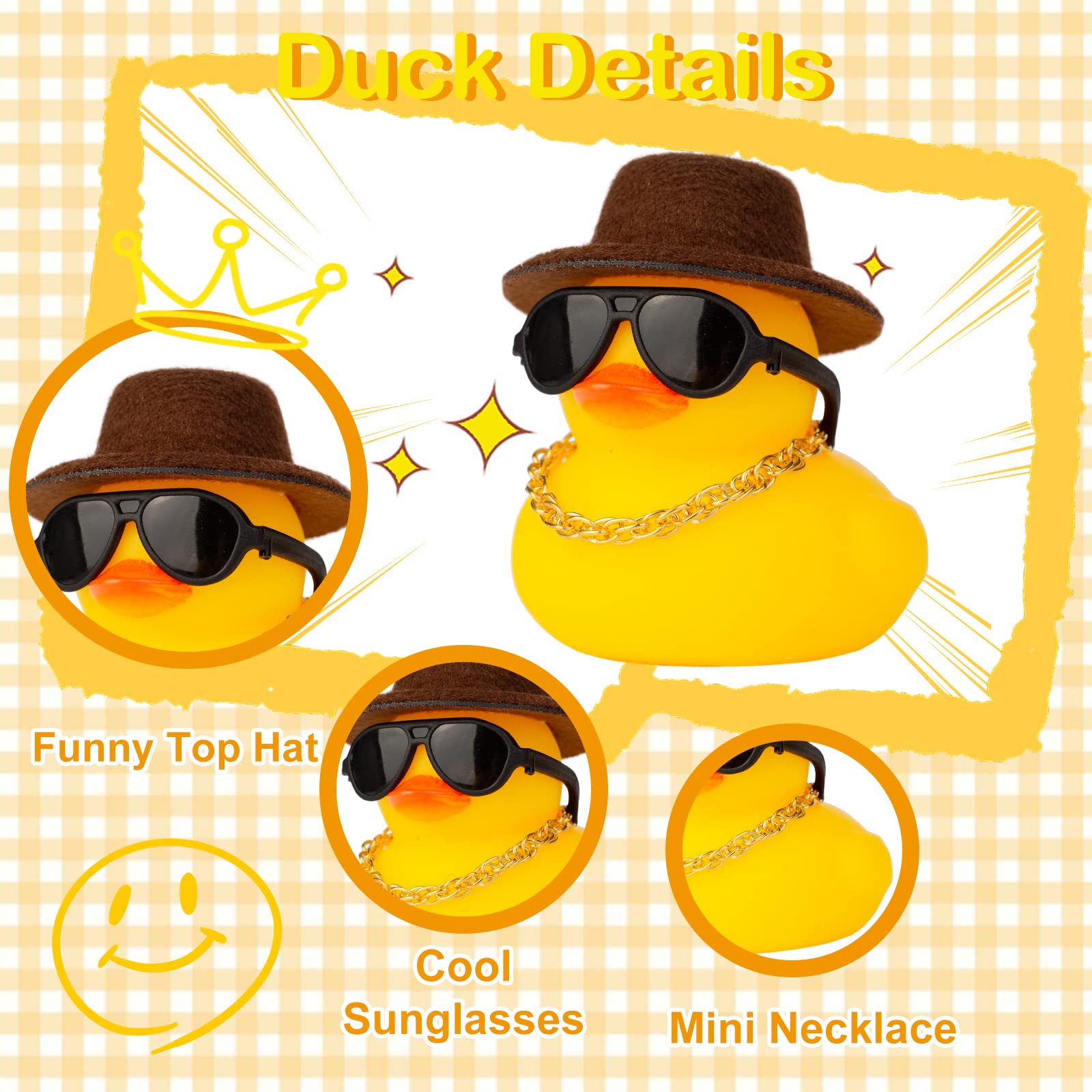 MuMyer Rubber Duck Car Ornaments Duck Car Dashboard Decorations for Car Dashboard Decoration Accessories with Mini Hat Swim Ring Necklace and Sunglasses