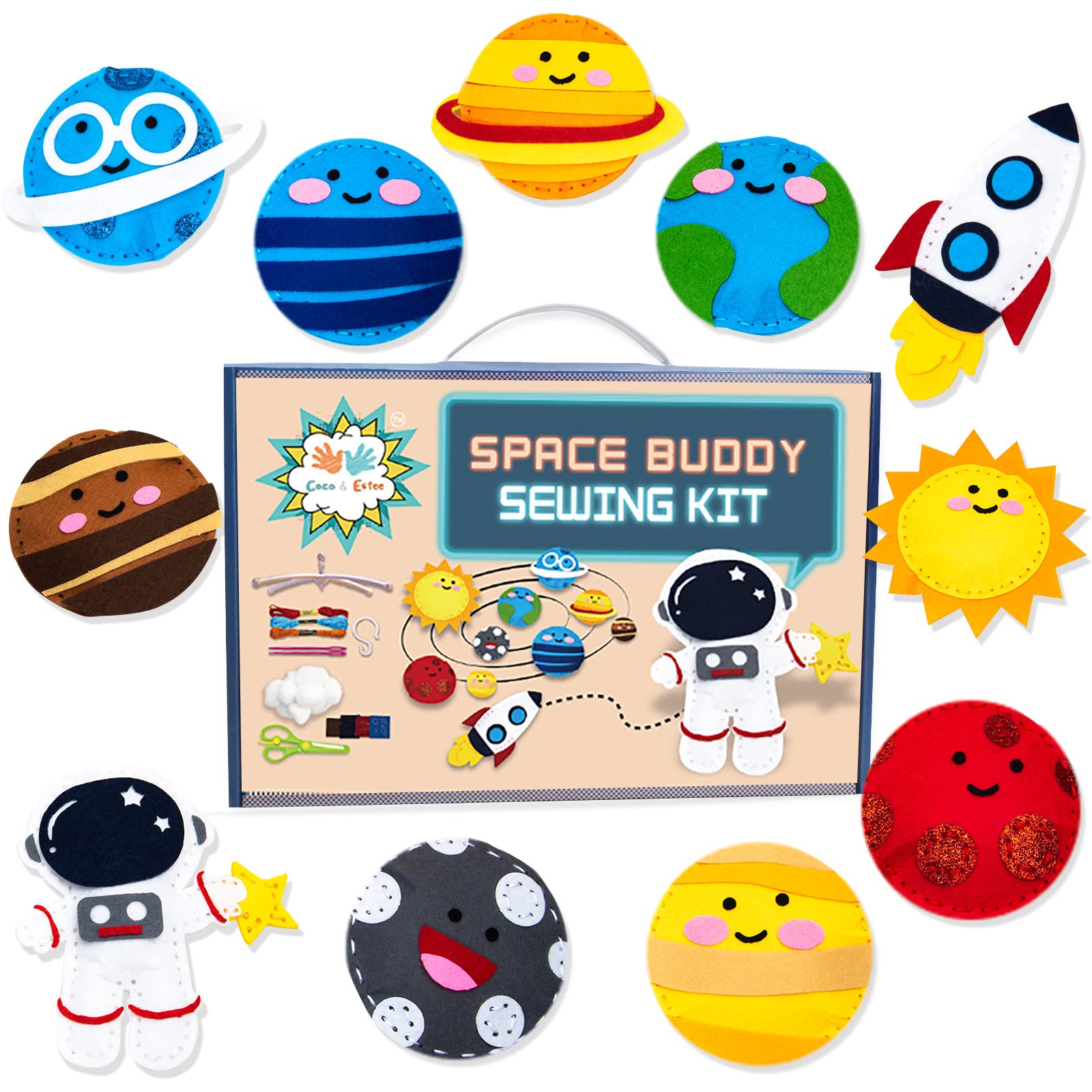 Coco&Estee Solar System Sewing Kit for Kids, Make Your Own Stuffed Animal Kit, Kids Sewing Kit for Beginners, Embroidery Kit for Kids, Plush Crafts for Kids