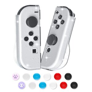 fundiary glitter protective clear shell for nintendo switch oled joycon controller, comfort grip case compatible with switch standard edition, transparent cover case for joycon controller