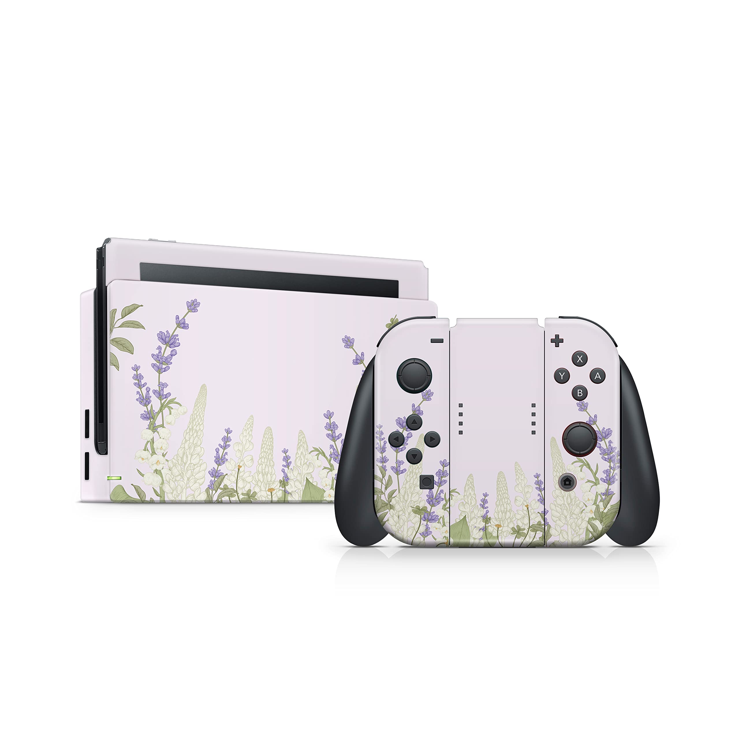 Tacky Design Lavender Skin Compatible with Nintendo Switch Skin Wrap Cover, Lupine Skin for Nintendo Switch Stickers, Premium Vinyl 3M Full Wrap Decal