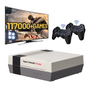 kinhank super console x cube retro game console with 117000+ classic games, tv & game system in 1,video game console compatible with 50+ emulators,support 4k，with 2 wireless game controllers(256g)