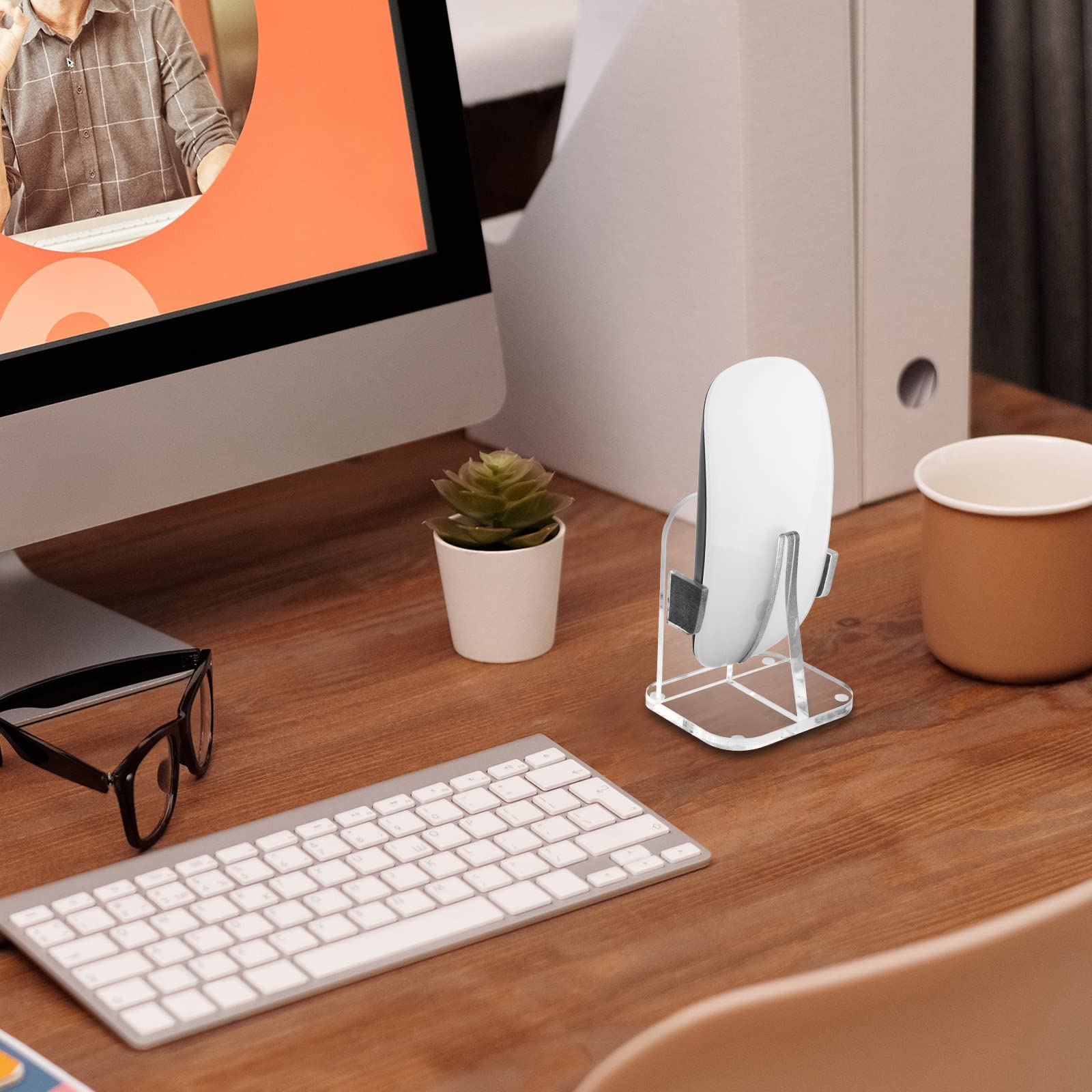 CaSZLUTION Acrylic Vertical Mount Stand Base for Charging Apple Magic Mouse 1 & 2 - Magic Mouse Storage Holder (Charger Cable not Included)