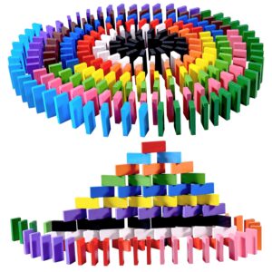 obtanim 600 pcs colorful wooden domino blocks set domino tile bulk building racing stacking games educational toys for kids birthday party favor