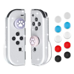 gldram glitter case for nintendo switch & switch oled joy con, soft tpu joy con shell with 12 thumb caps, comfortable clear skin compatible for joycon controller, ergonomic grip case cover