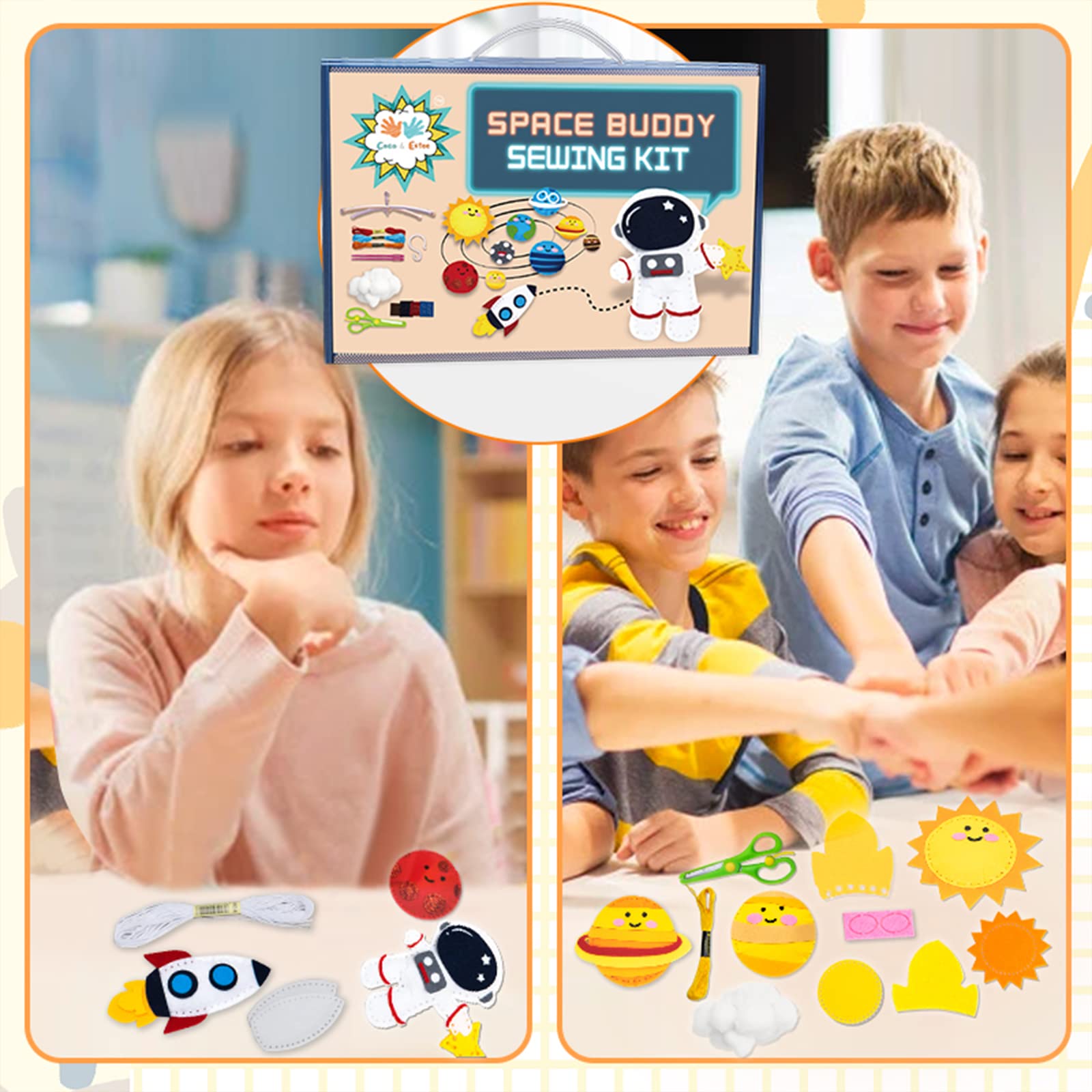 Coco&Estee Solar System Sewing Kit for Kids, Make Your Own Stuffed Animal Kit, Kids Sewing Kit for Beginners, Embroidery Kit for Kids, Plush Crafts for Kids