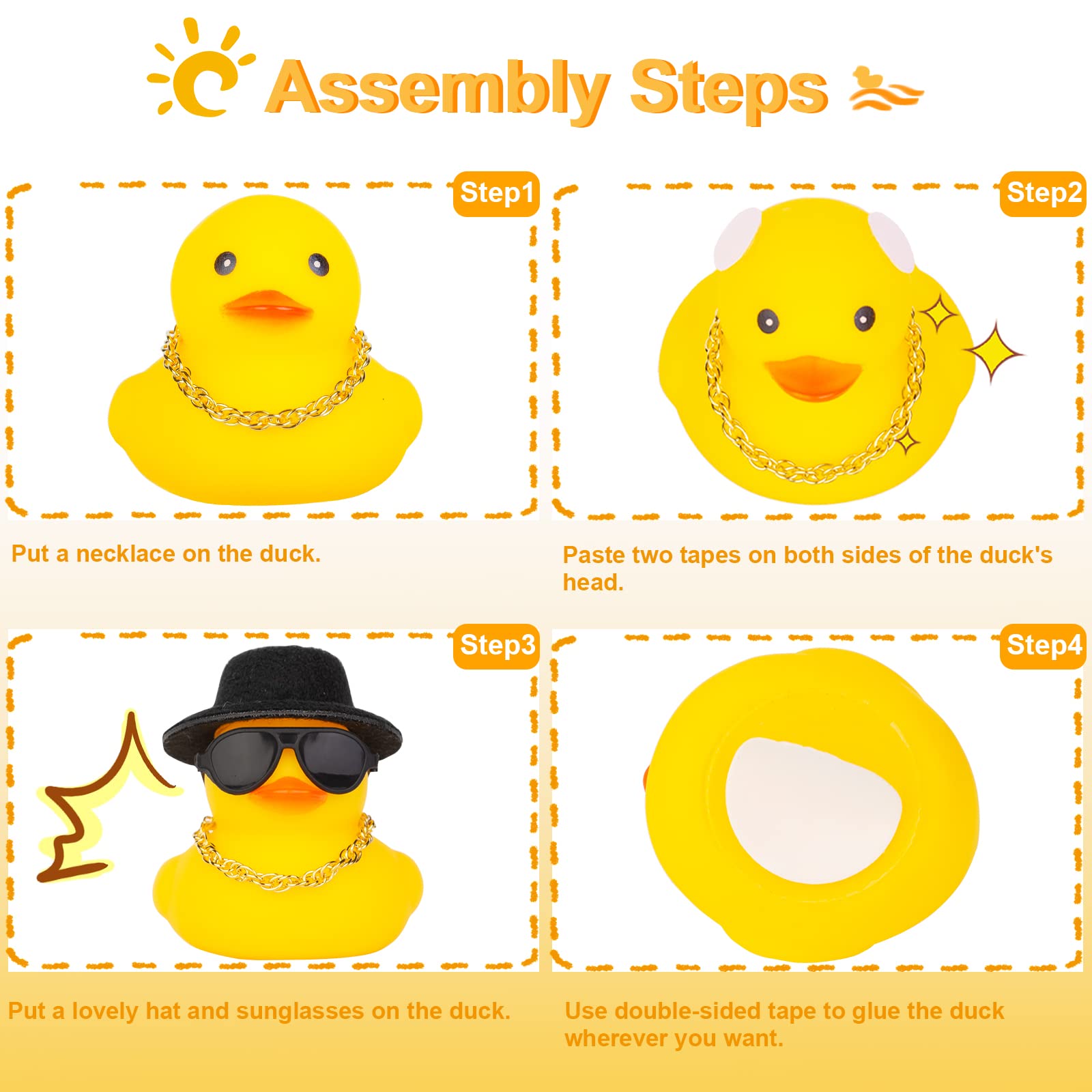 MuMyer Rubber Duck Car Ornaments Duck Car Dashboard Decorations for Car Dashboard Decoration Accessories with Mini Hat Swim Ring Necklace and Sunglasses