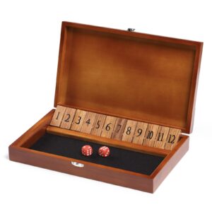 crobyi shut the box dice game with 12 numbers and lid, wooden classic board game with 4 dice, gift package & shut-the-box rules, close the box gam for kids, adults, family, classroom, home & pub