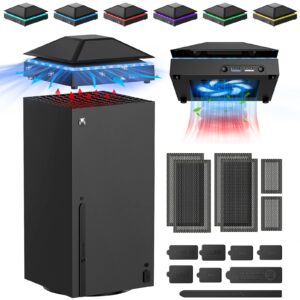 fastsnail cooling fan dust cover for xbox series x console, cooling system with rgb light, 3.0&2.0 usb port, dust proof filter, low noise top fan with 3 gears, rubber dust plugs, series x accessories