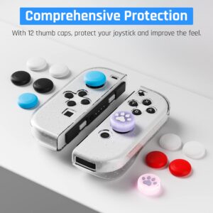 GLDRAM Glitter Case for Nintendo Switch & Switch OLED Joy Con, Soft TPU Joy Con Shell with 12 Thumb Caps, Comfortable Clear Skin Compatible for Joycon Controller, Ergonomic Grip Case Cover