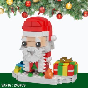 eirix Christmas Building Block Set: Christmas Building Bricks Brickheadz Kit for Kids Ages 6+ and Adults, Xmas Home Decor with Santa Snowman Gingerbread Man and Elk Figures