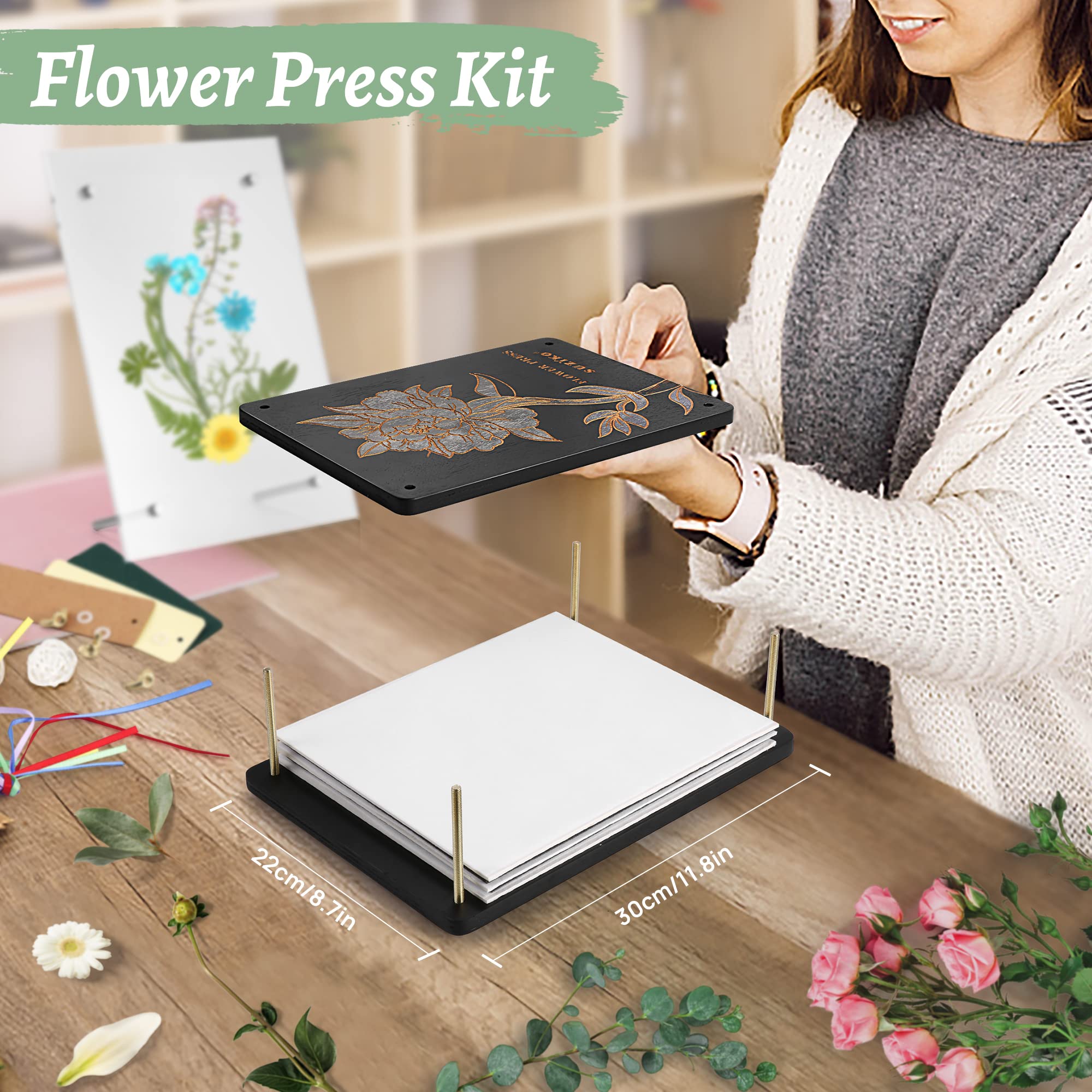 Suziko Large Flower Press with Photo Frame,Plant Pressing Kit for Adults Measures 11.8" x 8.7" 6 Layers, Fast Making Pressed Plant, Great Gift for Mothers Day Gifts