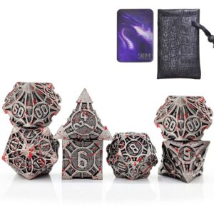 scimi metal dice set with pouch (7 metal dices & 1 pouch) d&d coc war hammer war hammer 40k dice set for rpg board games role playing game dice (brutal battle metal)