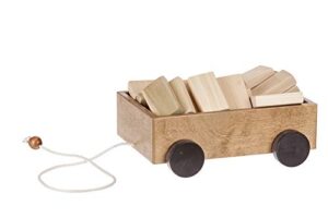 amishtoybox.com wooden toddler pull wagon toy with 24 wood building blocks (harvest stain)