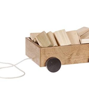 AmishToyBox.com Wooden Toddler Pull Wagon Toy with 24 Wood Building Blocks (Harvest Stain)