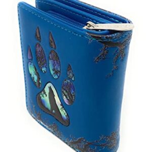 Shag Wear Wolf Paw Small Animal Wallet for Women and Teen Girls Vegan Faux Leather 4.5" Blue