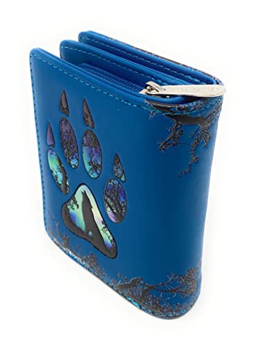 Shag Wear Wolf Paw Small Animal Wallet for Women and Teen Girls Vegan Faux Leather 4.5" Blue