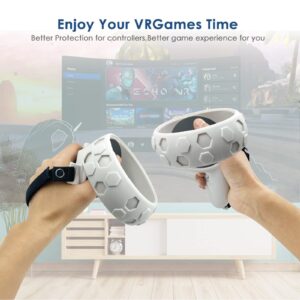 COOSKIN Controller Grip Cover Compatible with Oculus Quest 2 Anti Throw Handle Gamepad Sleeve VR Accessories with Nylon Adjustable Wrist Knuckle Strap and Rocker Cap (White)