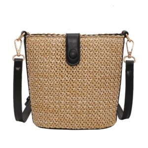 gogobear women small straw shoulder bag large woven crossbody bag with removable shoulder strap summer beach purse,black