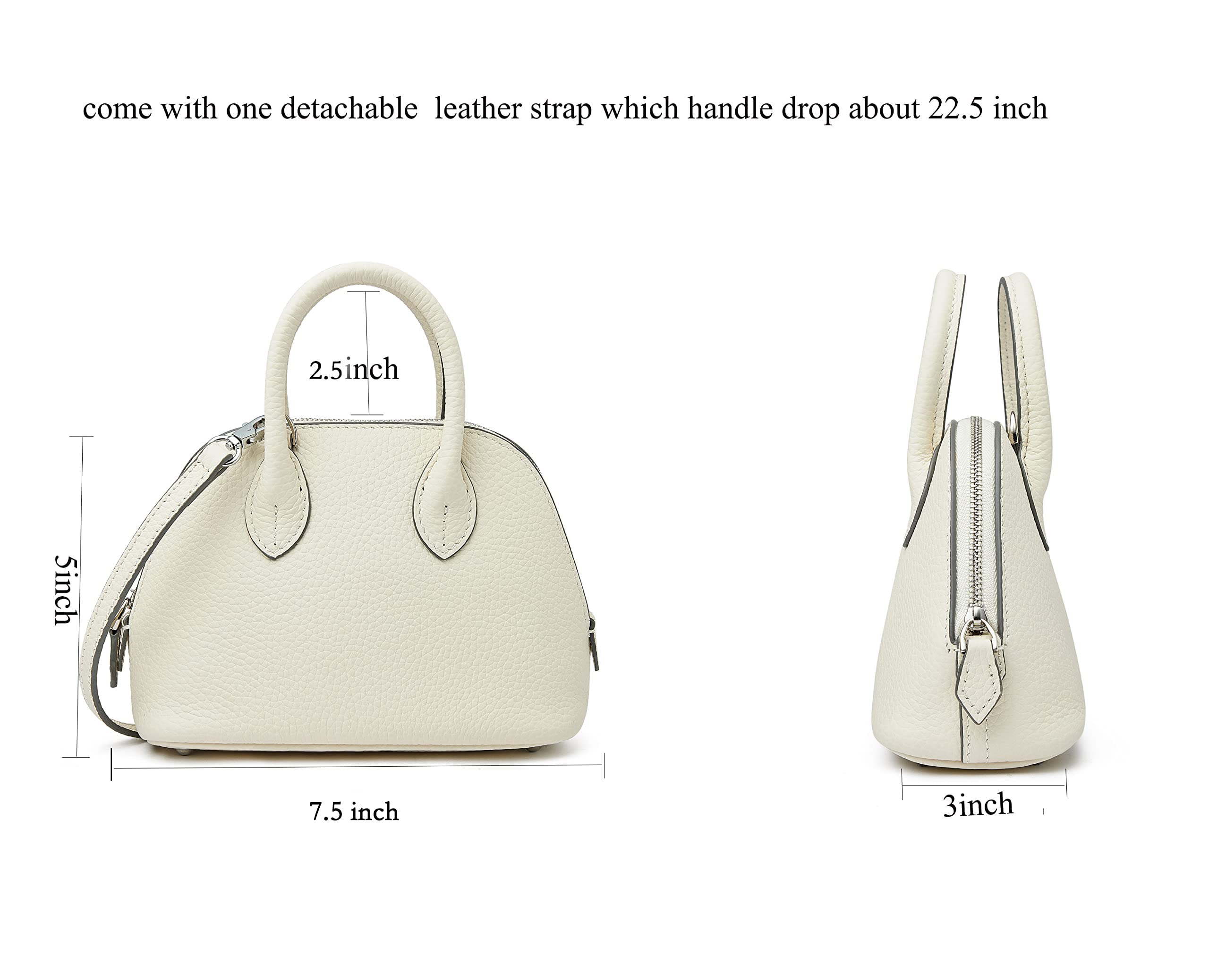 DORIS&JACKY Small Leather Dome Crossbody Bag Cute Shell Shape Zip Around Handbags (2-Off White)