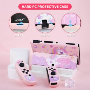 RHOTALL Cute for Carrying Case Set for Nintendo Switch OLED, Pink Storage Case for Switch OLED and Accessories with Protective Case, Screen Protector, Adjustable Shoulder Strap, 2 Thumb Caps