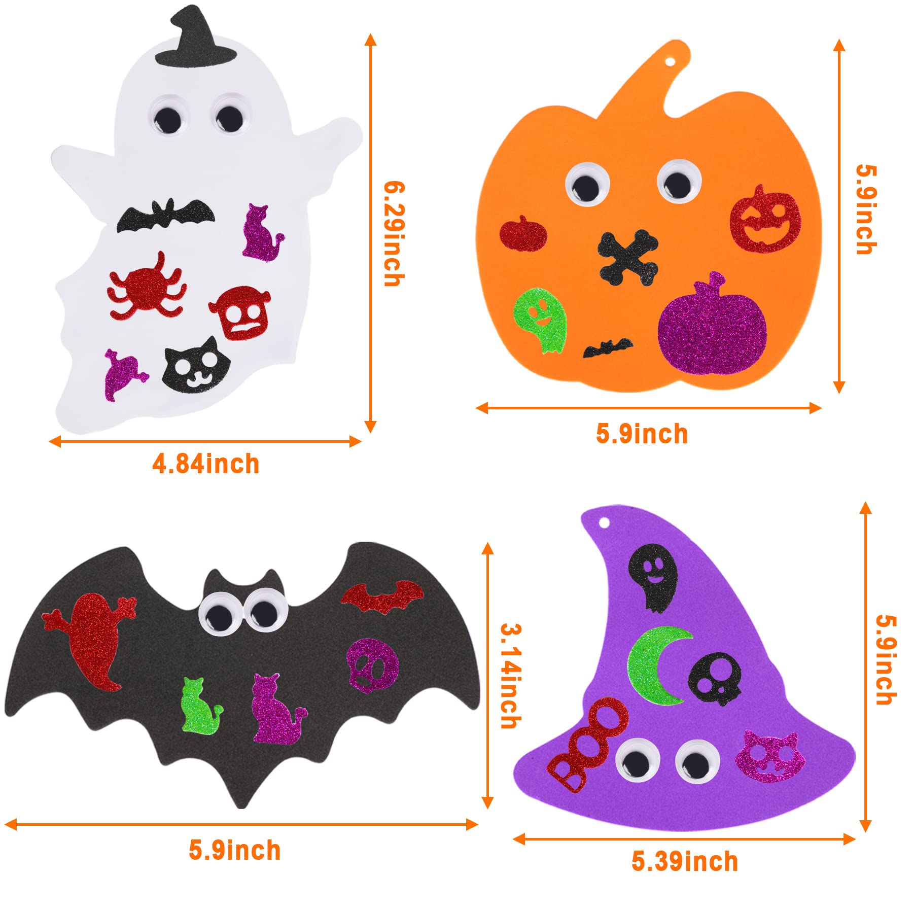 JULBEAR 276 Pcs Halloween Foam Stickers Glitter Crafts Stickers DIY Kits Adhesive Foam Art Stickers for Kids Halloween Decoration Party Supplies