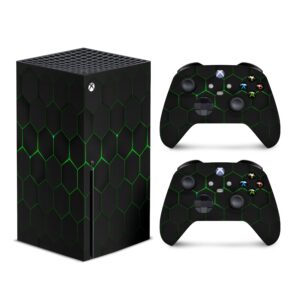 tacky design futuristic skin compatible for xbox series x skin geometric console & two controller skin, xbox x sticker premium vinyl 3m decal full wrap, xbox cover