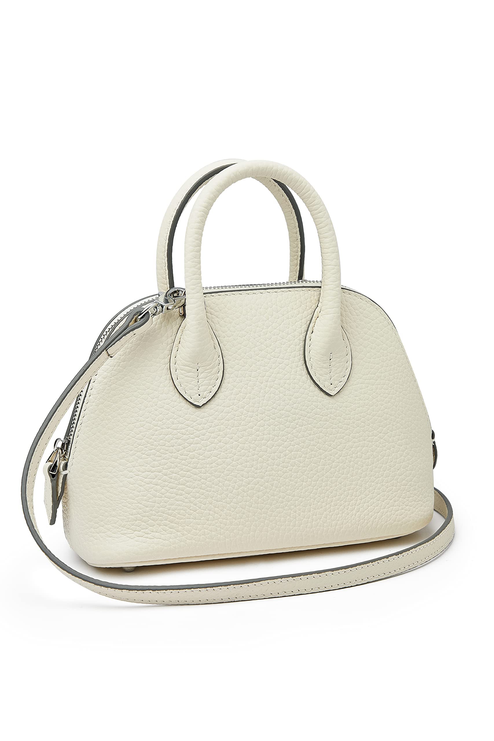 DORIS&JACKY Small Leather Dome Crossbody Bag Cute Shell Shape Zip Around Handbags (2-Off White)