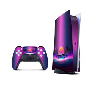 TACKY DESIGN Sunset in The City Skin for PlayStation 5 Console and 2 Controllers, PS5 Galaxy Skin Vinyl 3M Decal Stickers Full wrap Cover (Disc Version)