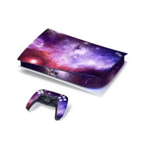 PS5 Purple Galaxy Skin for Playstation 5 Console and 2 Controllers, Space Skin Vinyl 3M Decal Stickers Full wrap Cover (Disk Edition) (Digital Edition)