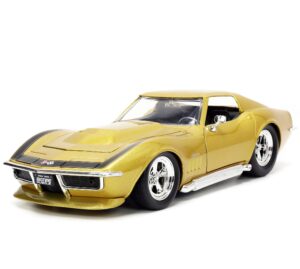 jada toys big time muscle 1:24 1969 chevy corvette stingray zl-1 die-cast car gold, toys for kids and adults